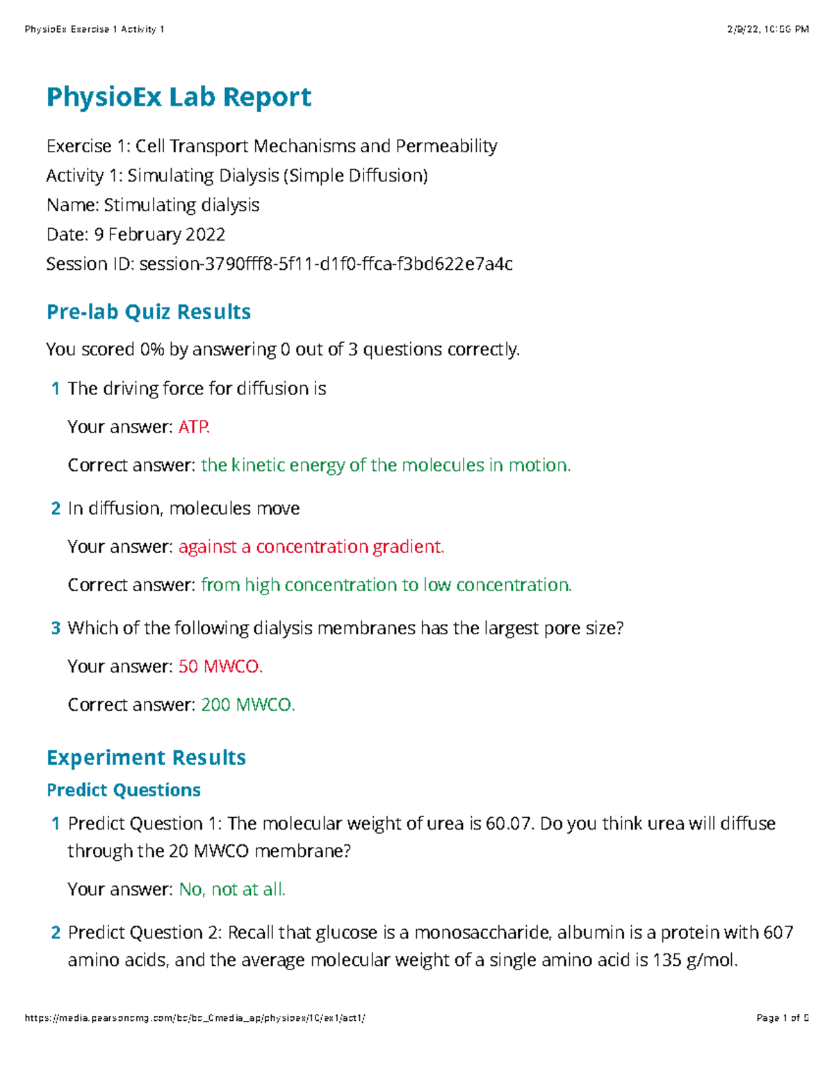 Physio Ex Exercise 1 Activity 1 - PhysioEx Lab Report Exercise 1: Cell ...