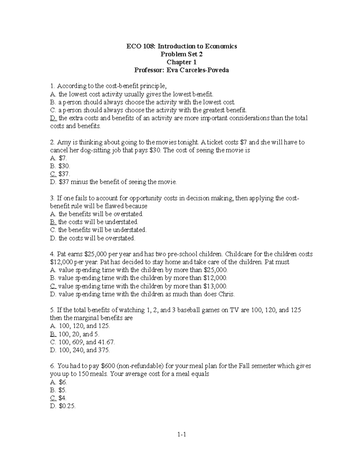 Problem Set 2 Eco 108 Introduction To Economics Problem Set 2