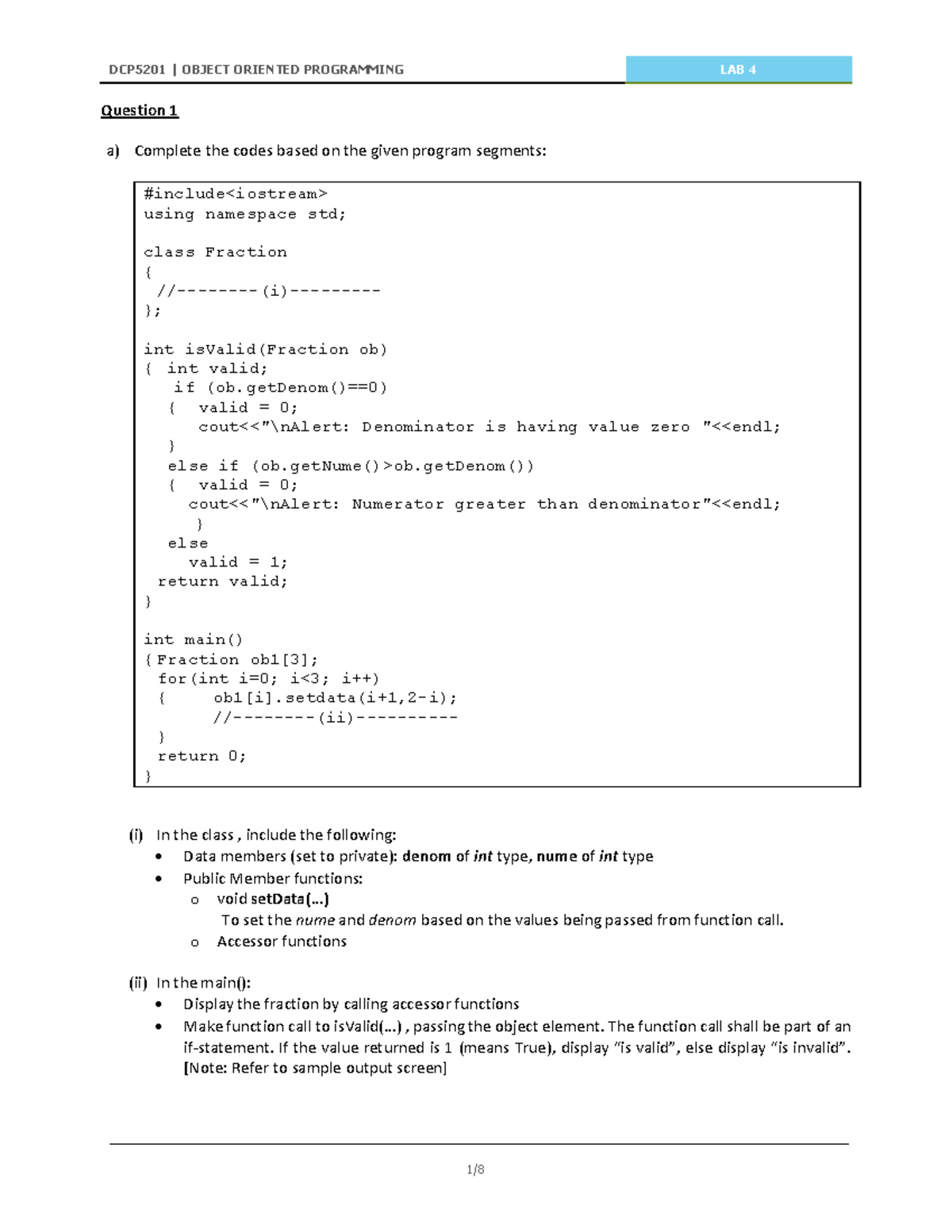 Lab 4 Question Tutorial Question 1 A Complete The Codes Based On The Given Program Segments