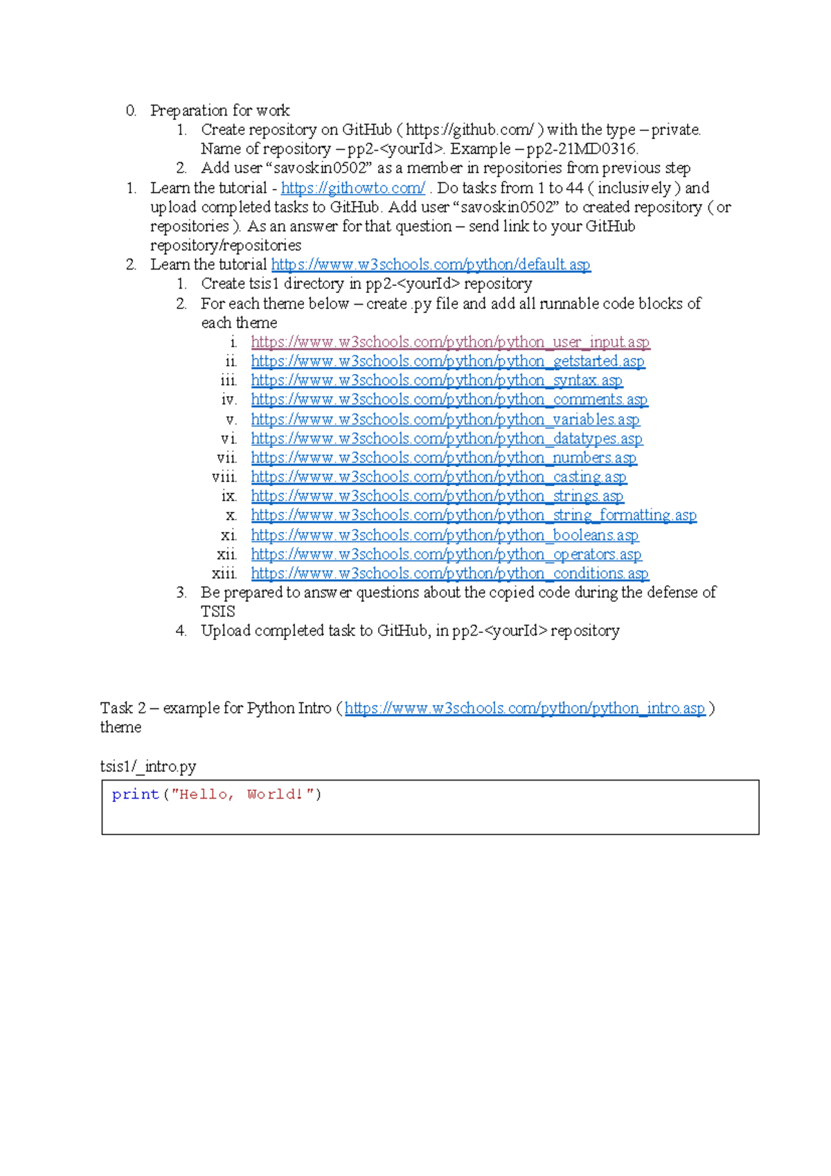 TSIS 1 lslsl l lslls alsa - Preparation for work Create repository on ...