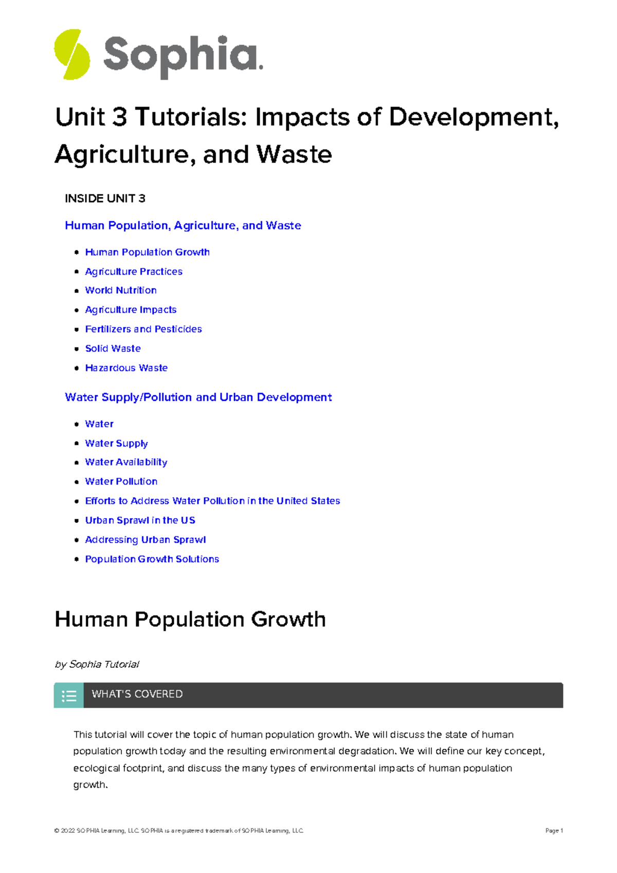 Unit 3 tutorials impacts of development agriculture - Unit 3 Tutorials ...