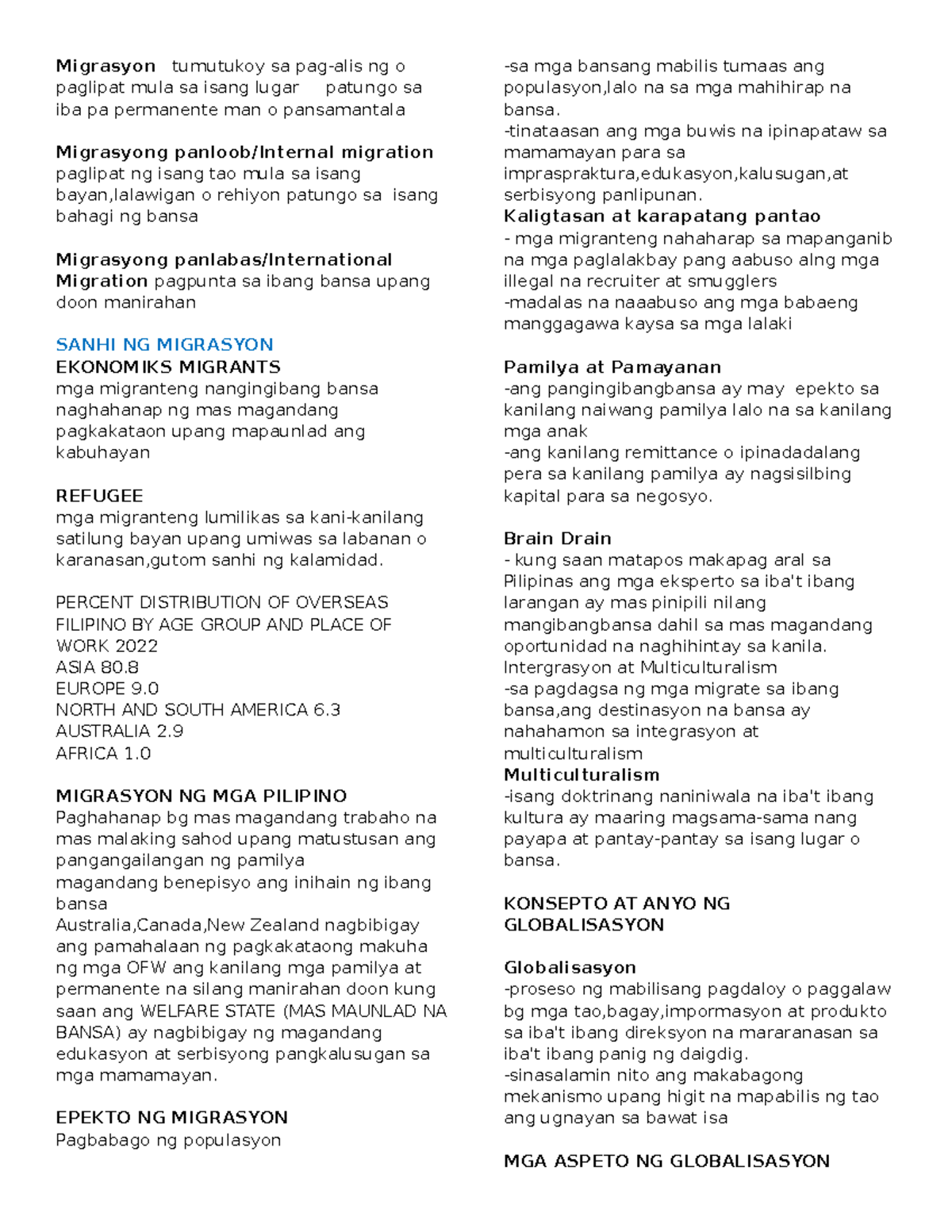 AP Reviewer - Migrasyon tumutukoy sa pag-alis ng o paglipat mula sa ...