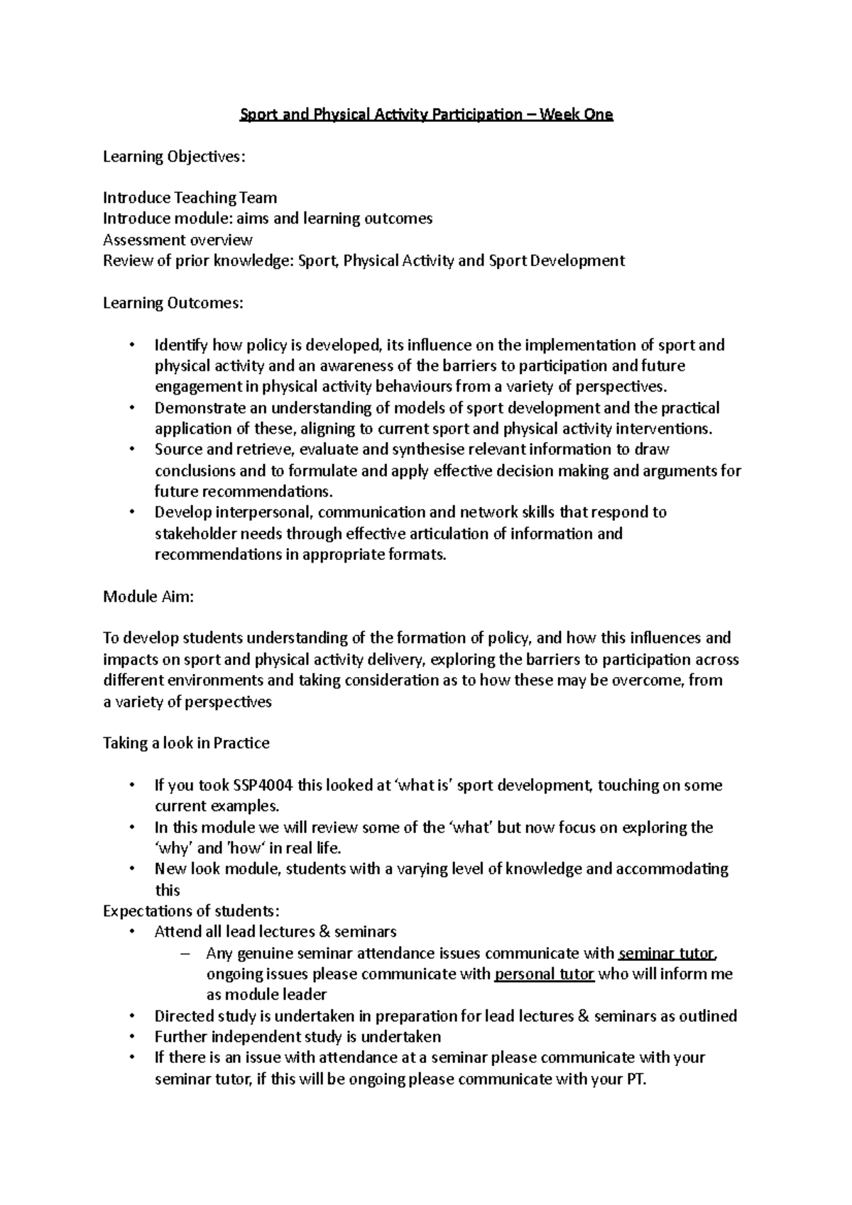 PE Participation Week One - Sport and Physical Activity Participation ...