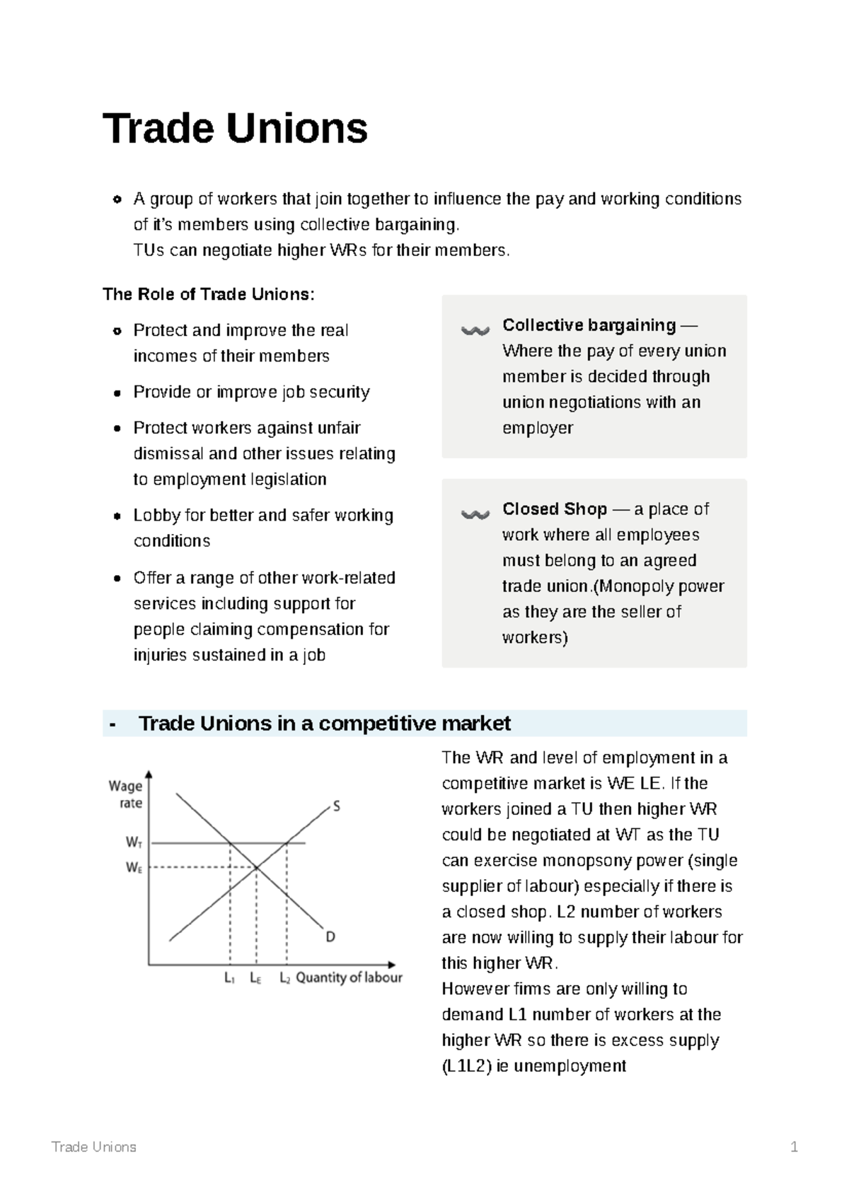 Trade Unions - TUs can negotiate higher WRs for their members. The Role ...