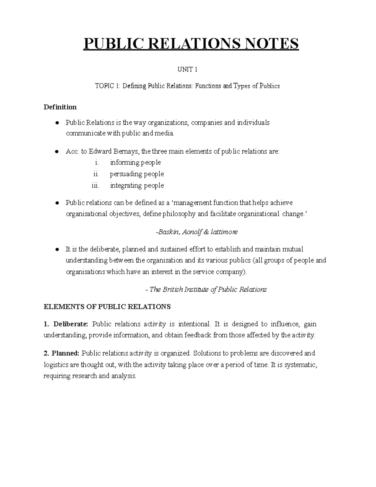 Public Relation NOTE ALEX - PUBLIC RELATIONS NOTES UNIT 1 TOPIC 1 ...