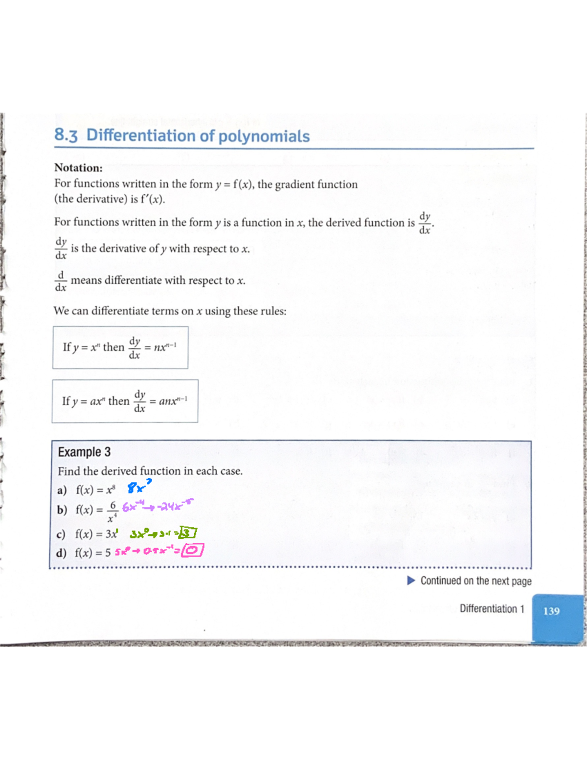8.3 Differentiation of polynom… - 8 Differentiation of polynomials Notation: For functions ...