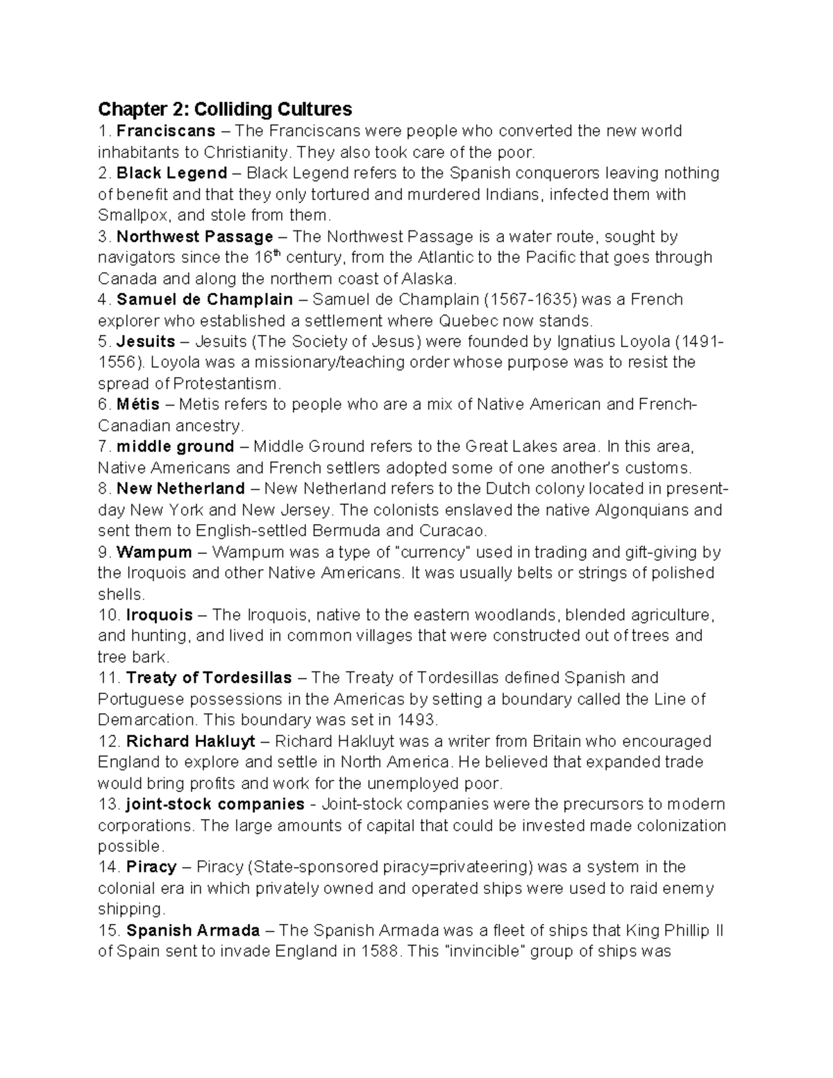 History CH 2 terms - Vocabulary - Chapter 2: Colliding Cultures 1 ...