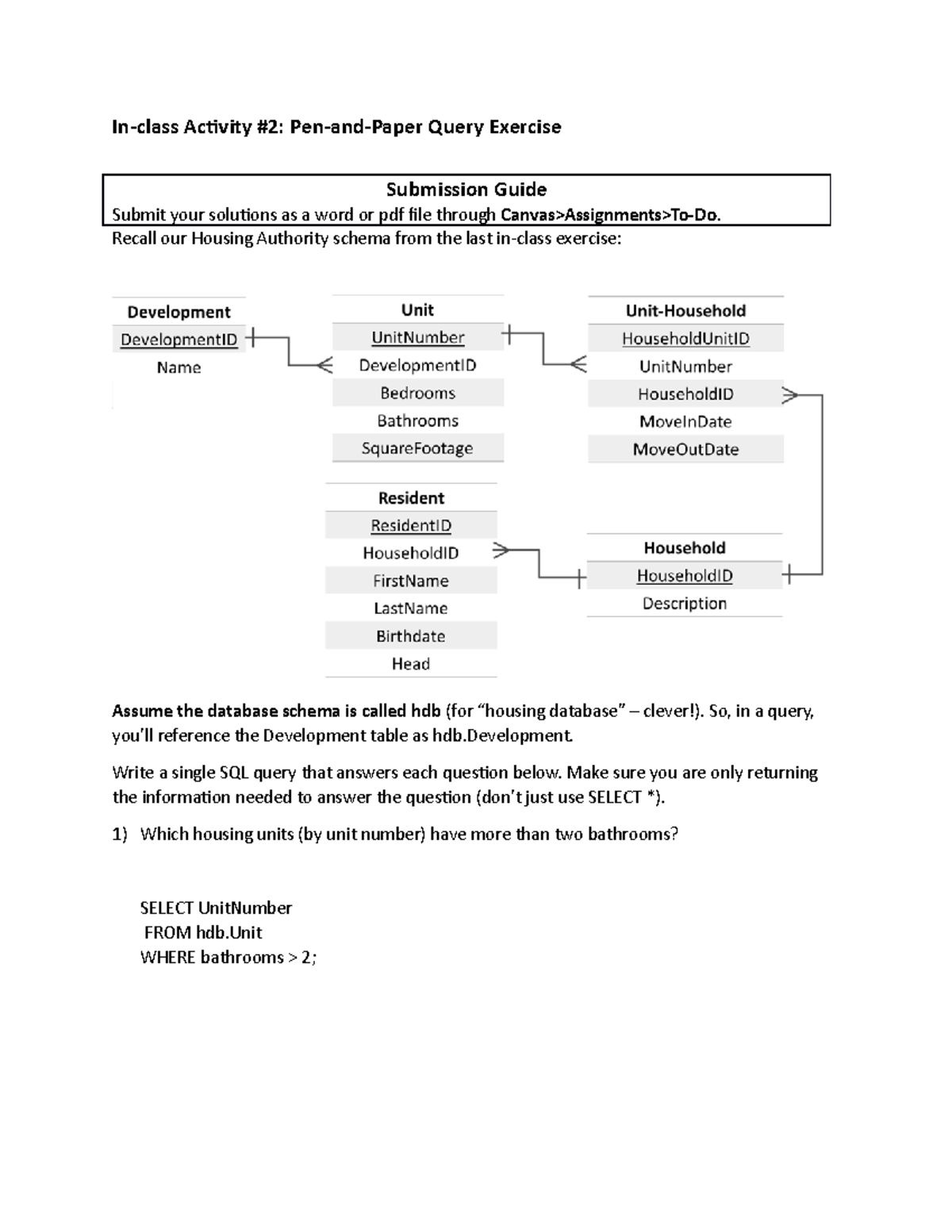 ICA #2 - Pen and Paper Query Exercise - In-class Acivity #2: Pen-and ...