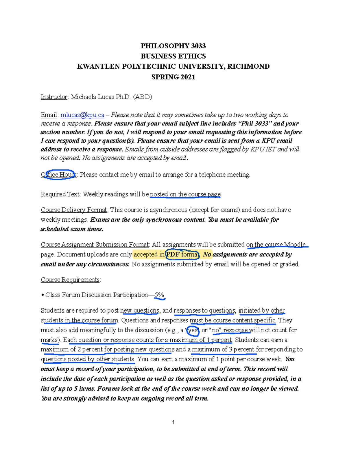 Phil 3033 A13 - PHILOSOPHY 3033 BUSINESS ETHICS KWANTLEN POLYTECHNIC ...