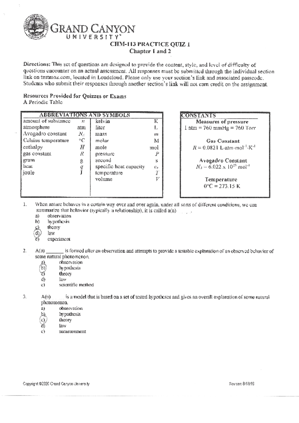 Chem 113 Practice Quiz 1 - CHM-113 - Studocu