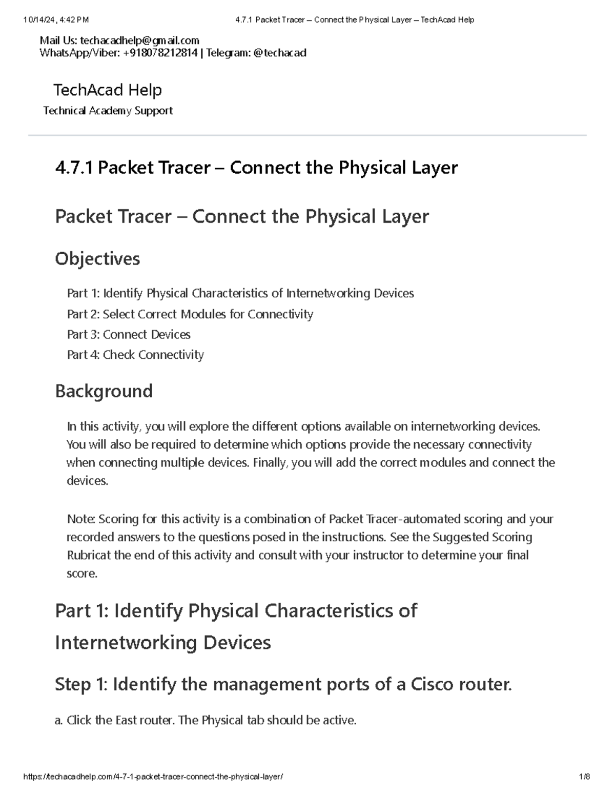 4.7.1 Packet Tracer – Connect the Physical Layer – Tech Acad Help - Mail Us: techacadhelp@gmail ...