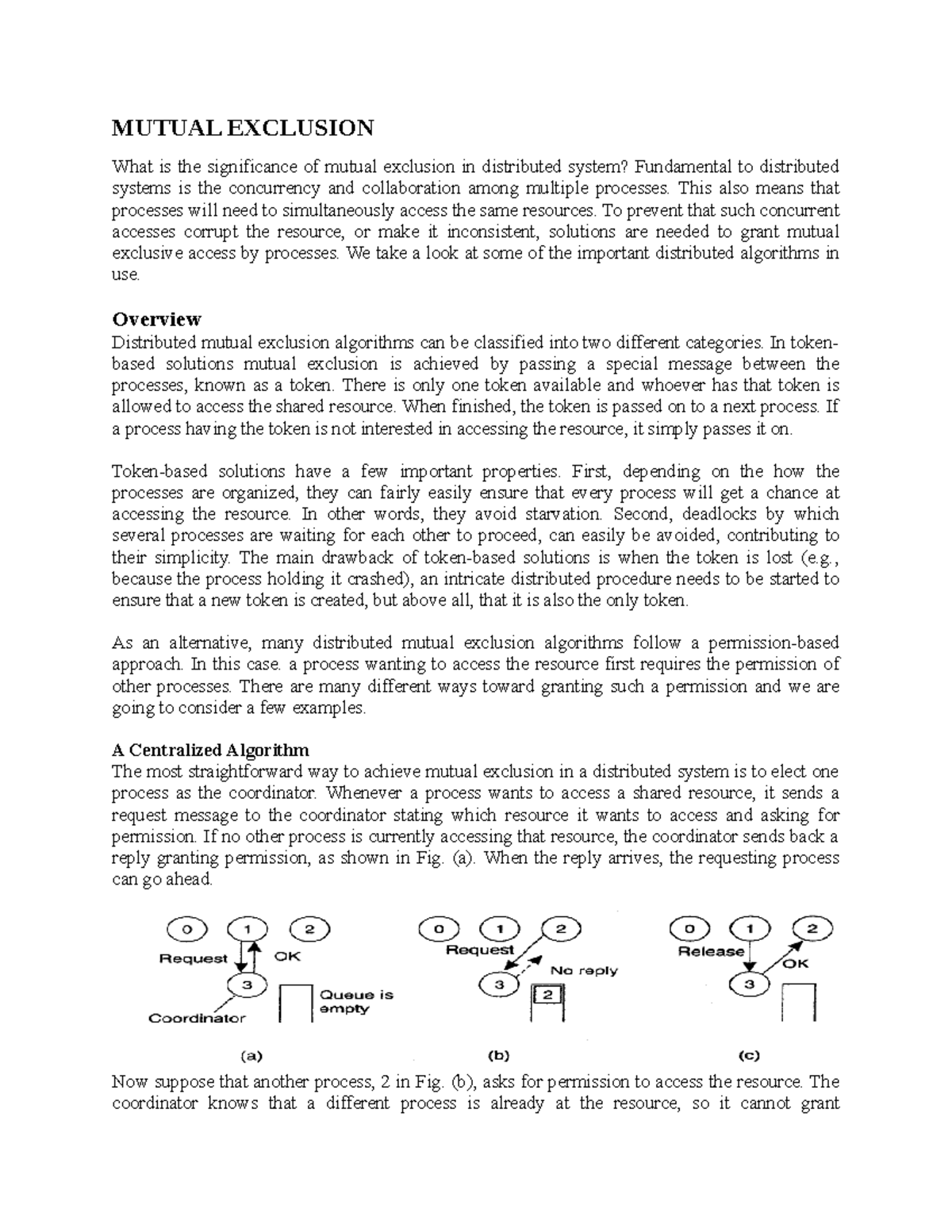 Mutual Exclusion - Notes - MUTUAL EXCLUSION What is the significance of ...