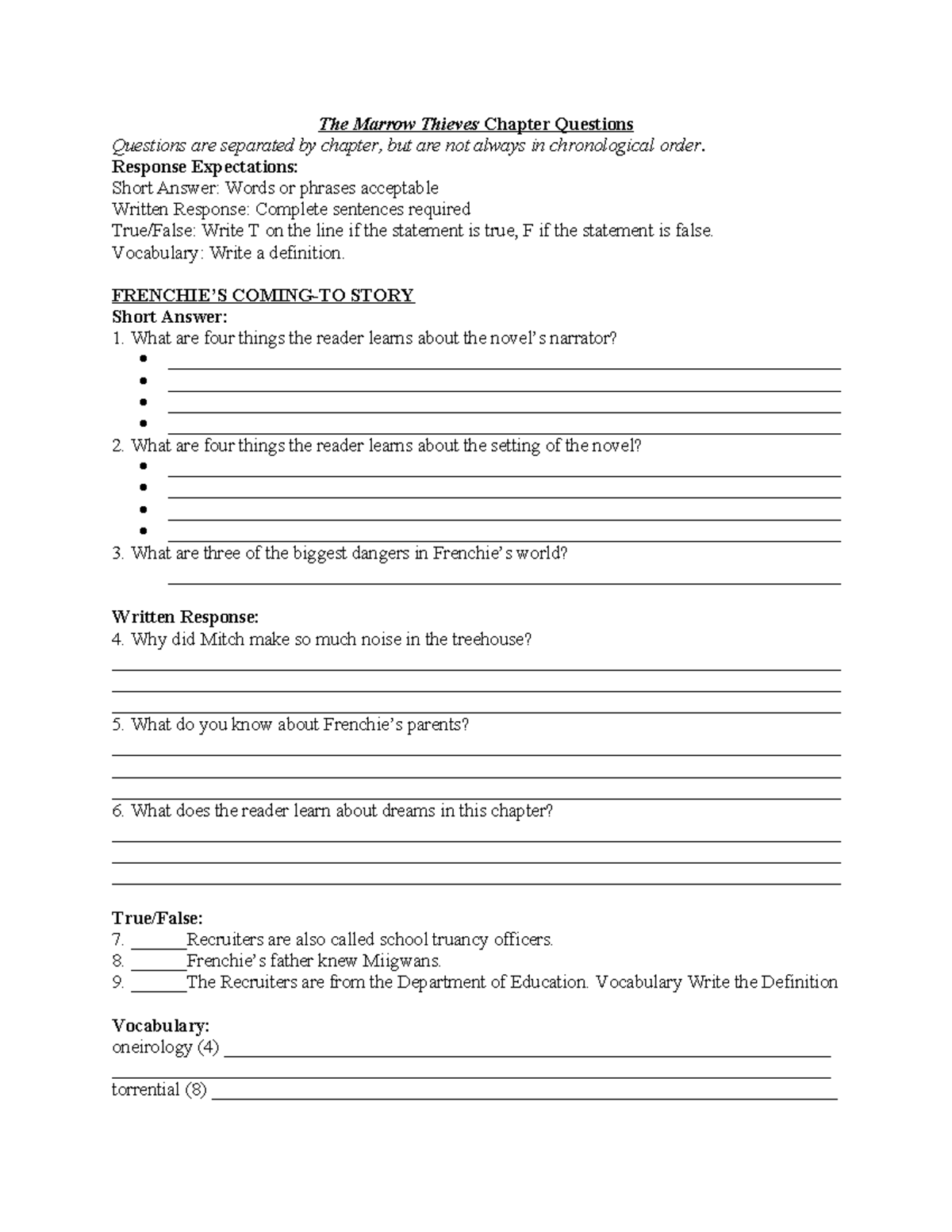 The marrow thieves chapter questions - The Marrow Thieves Chapter ...