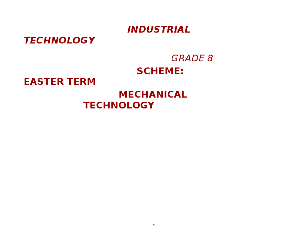 Level 8 - Mechanical Technology - INDUSTRIAL TECHNOLOGY GRADE 8 SCHEME ...