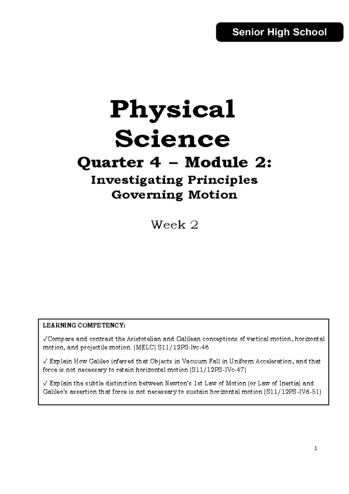 PS-Q - Notes - Physical Science Quarter 4 – Module 2 : Investigating ...
