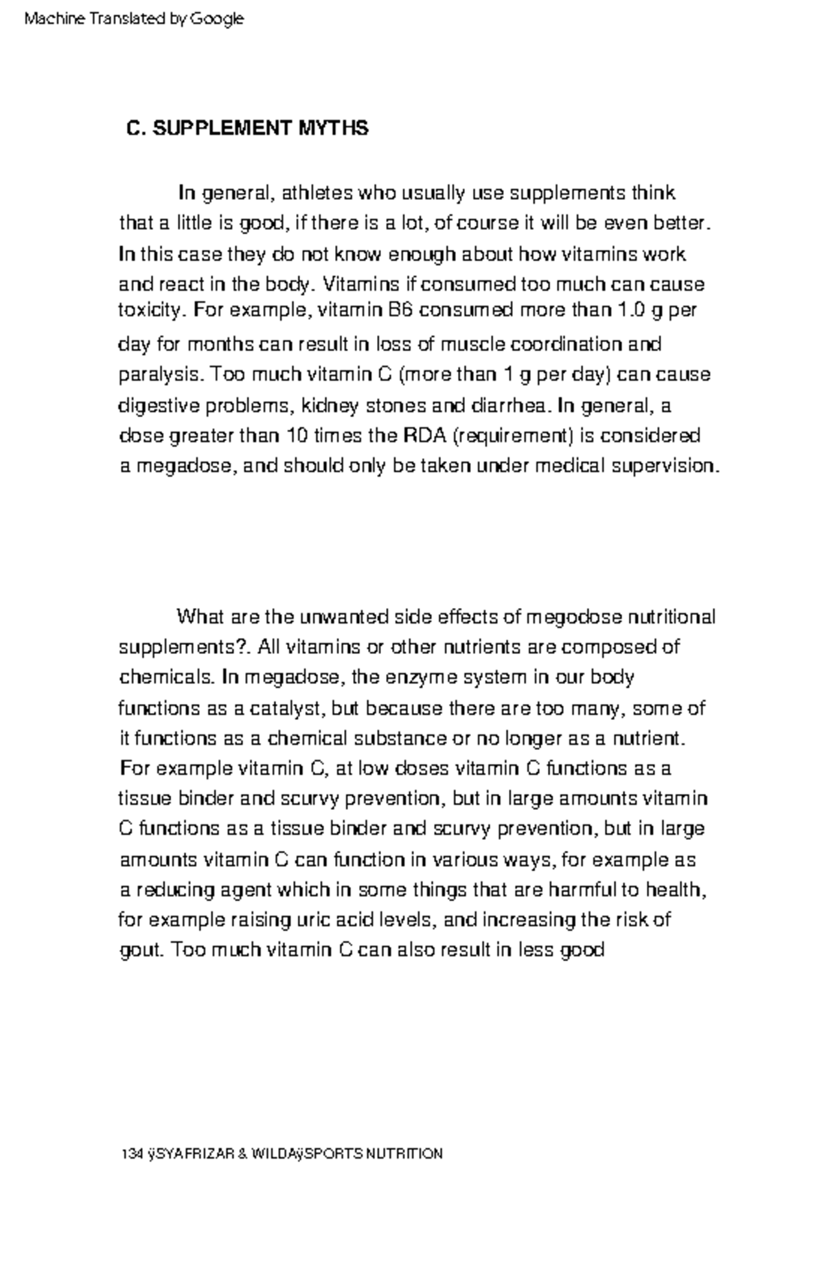 Sports nutrition-72 - C. SUPPLEMENT MYTHS In general, athletes who ...