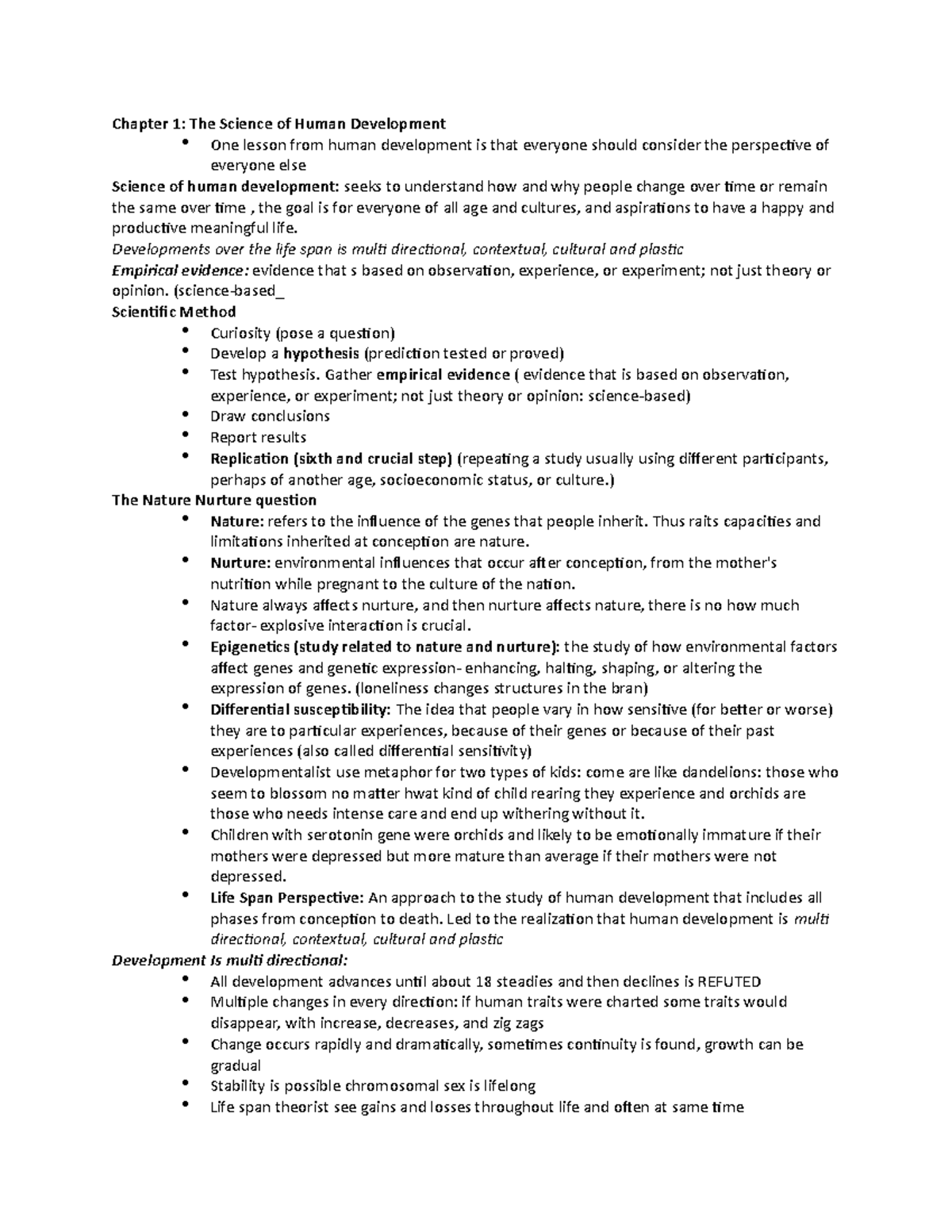 Chapter 1 the Science of human development notes and Born to Learn ...