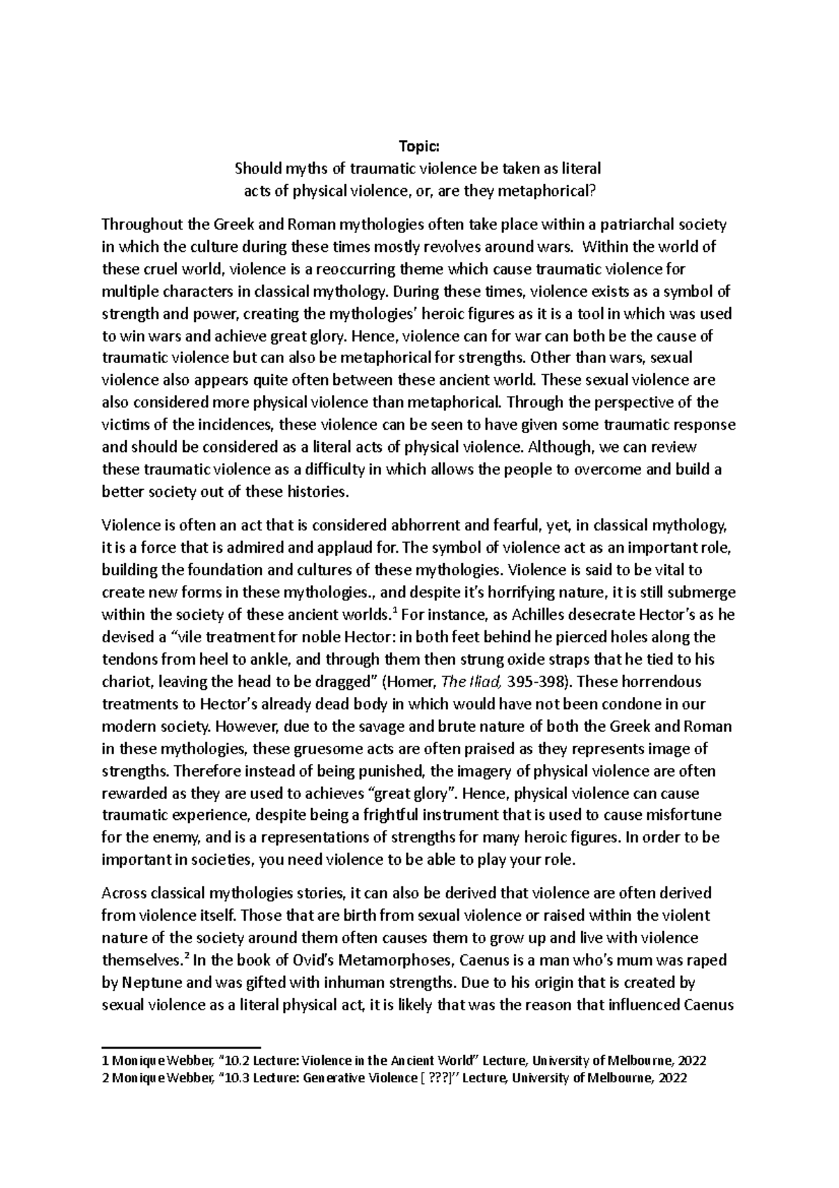 Take Home - Exam (Essay) Sample - Score 71/100 - Topic: Should myths of ...