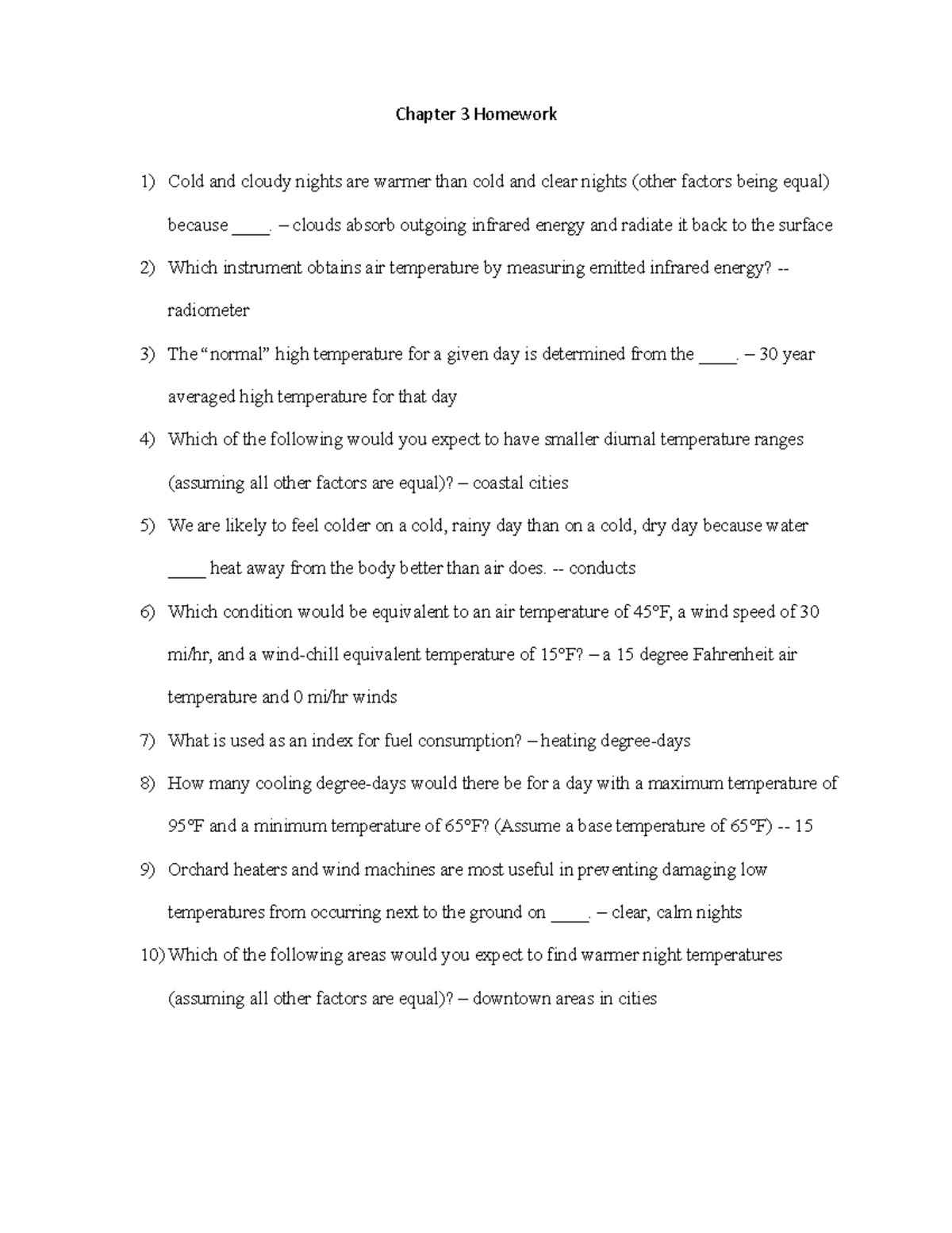 Chapter 3 Homework - Chapter 3 Homework Cold and cloudy nights are ...