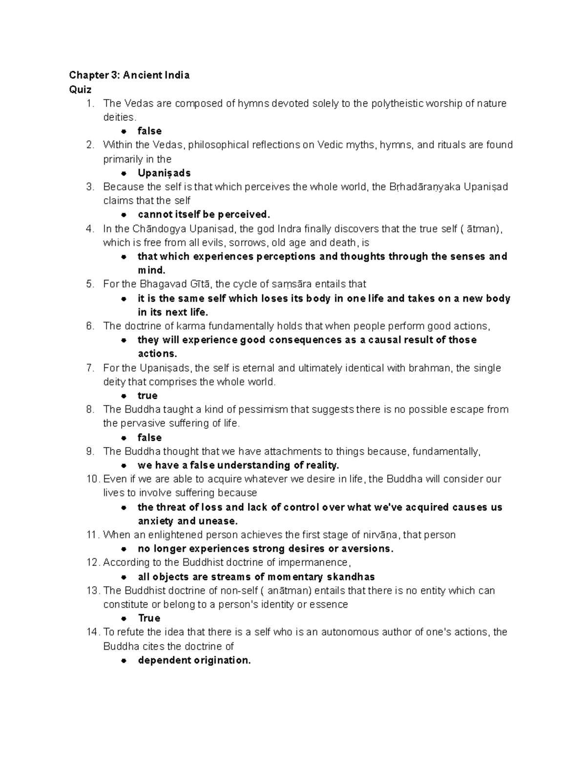 Chapter 3 Ancient India - Chapter 3: Ancient India Quiz 1. The Vedas ...