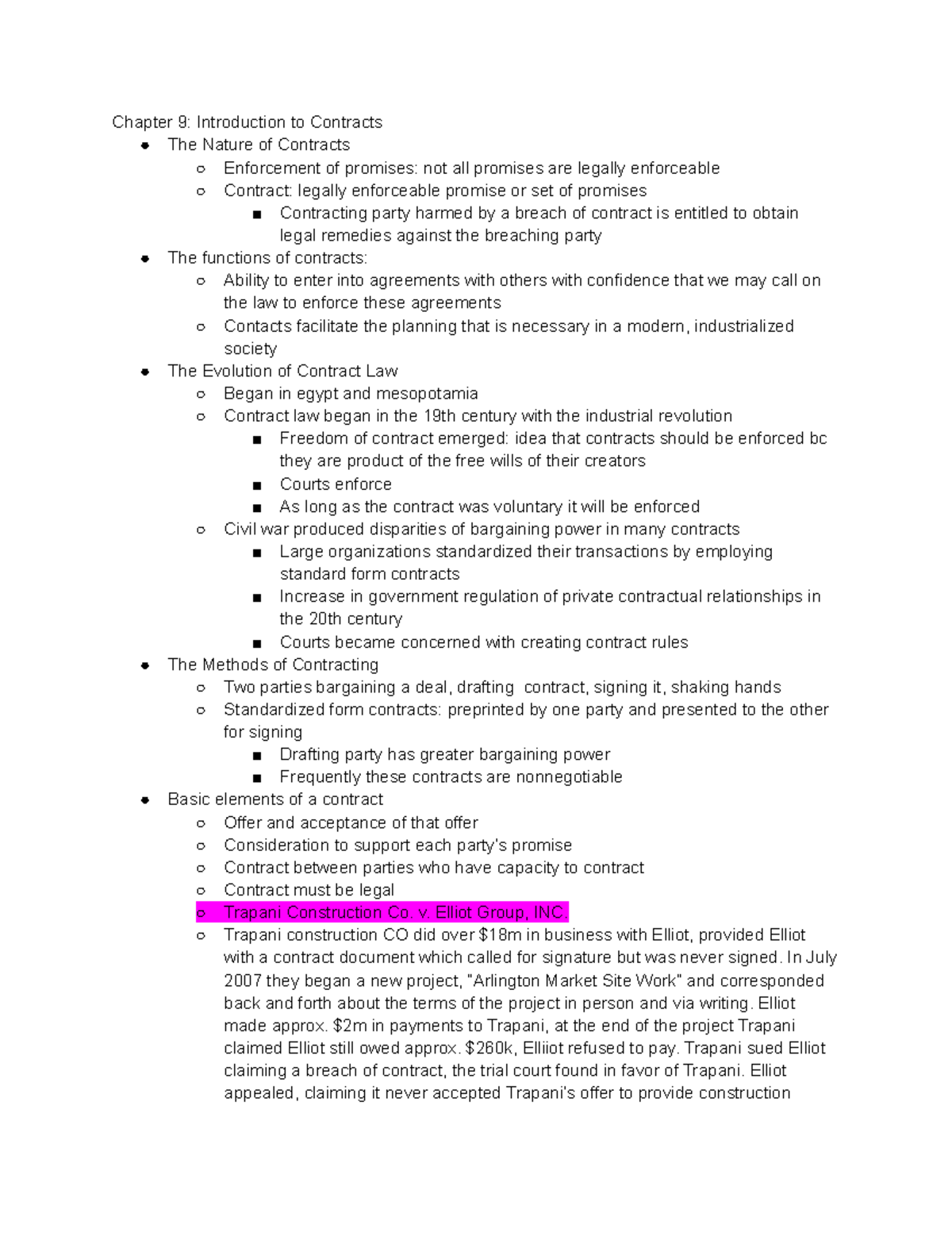 Chapter 9 Contracts Notes - Chapter 9: Introduction to Contracts The ...