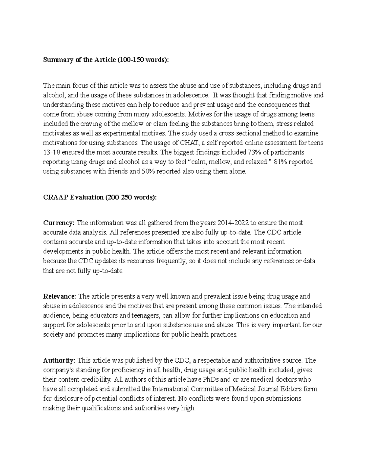 Science Literacy Essay - Summary of the Article (100-150 words): The ...