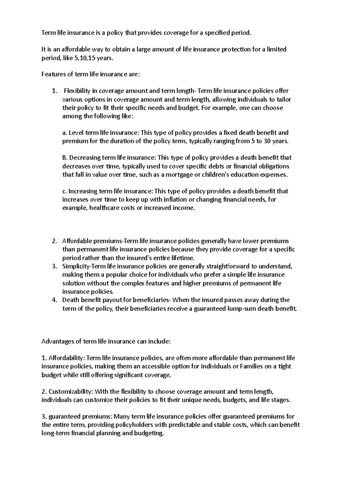 New Microsoft Word Document - Term life insurance is a policy that ...