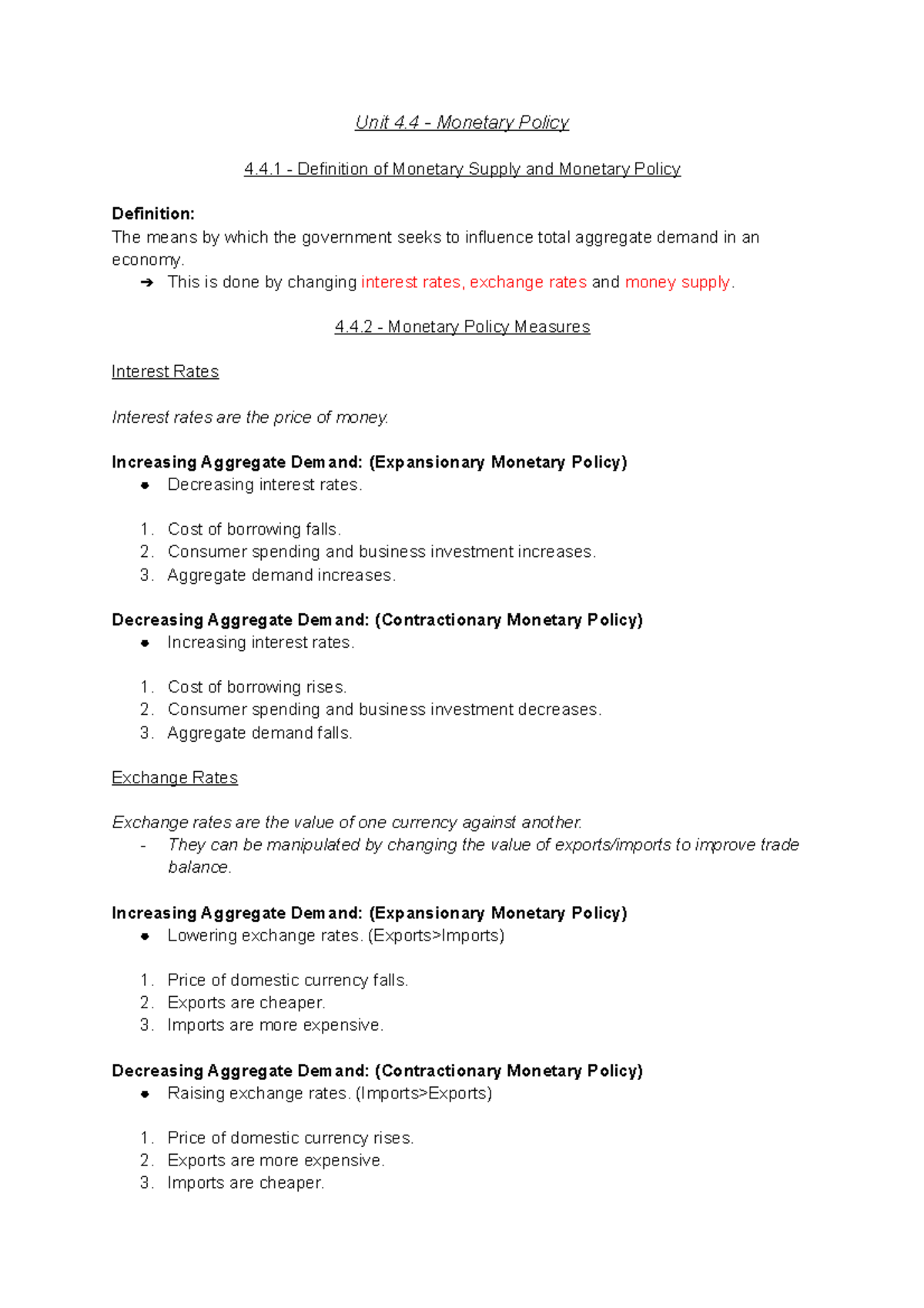4.4 - Monetary Policy - Unit 4 - Monetary Policy 4.4 - Definition of ...