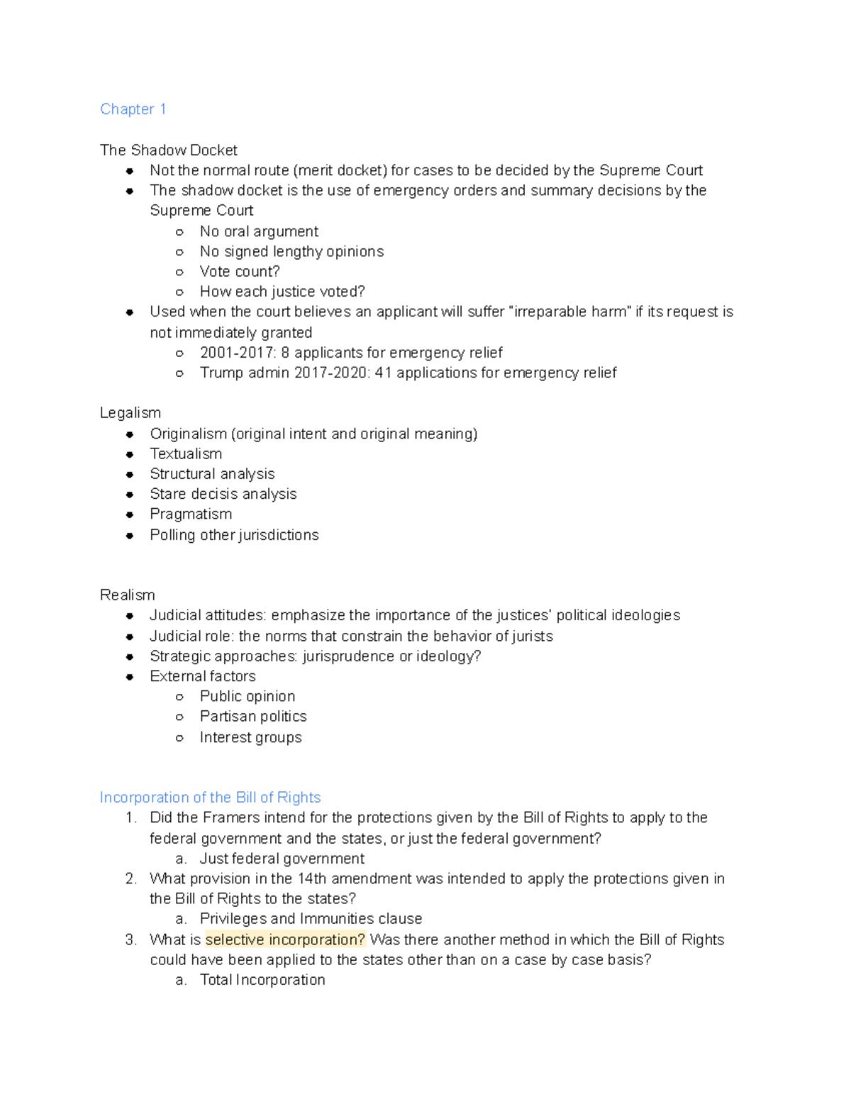 POLS 344 - Full class lecture notes - Chapter 1 The Shadow Docket Not ...