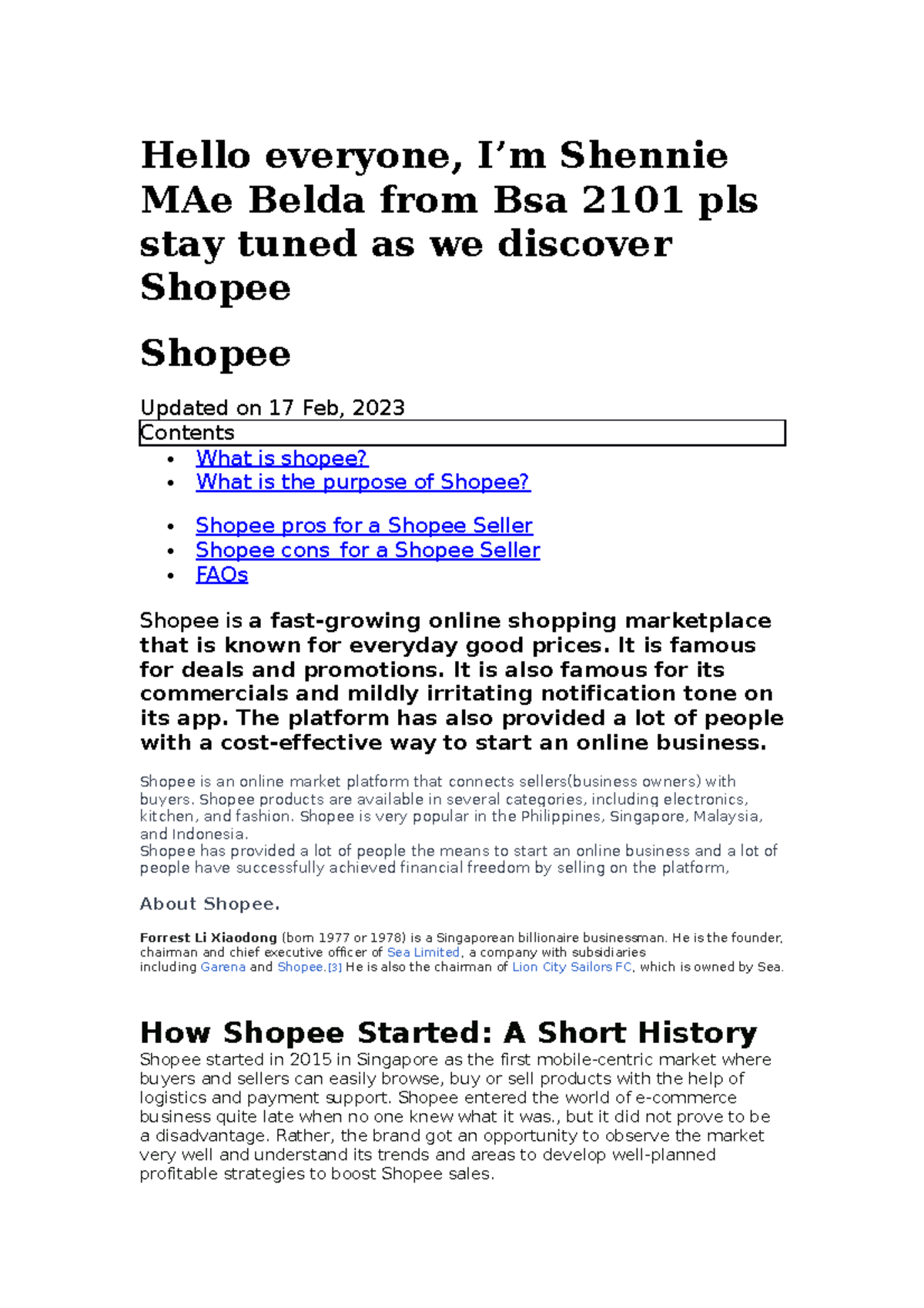 Shopee - jjwnjw - Hello everyone, I’m Shennie MAe Belda from Bsa 2101 ...