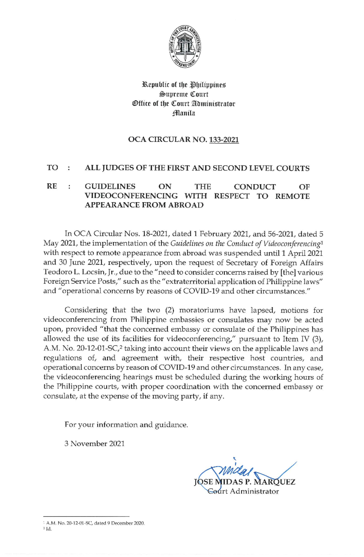OCA-Circular-No - Oca circular - Constitutional Law 2 - Studocu