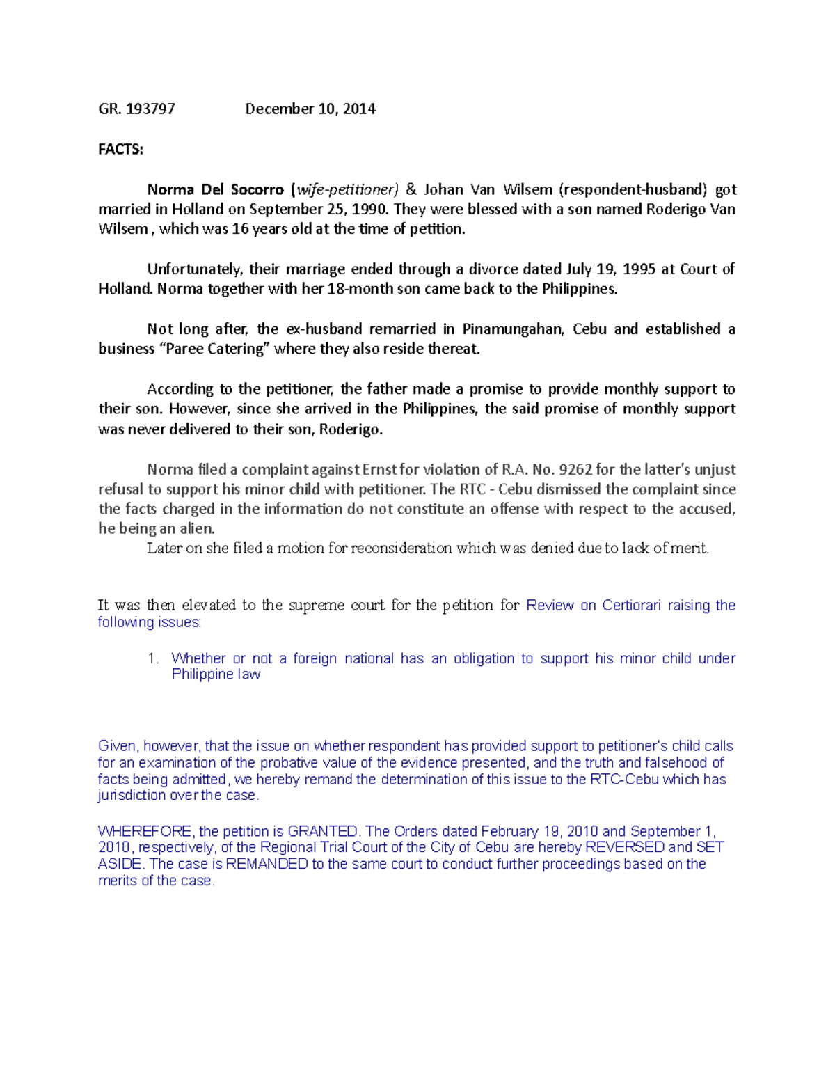 Stat Con Cases - GR. 193797 December 10, 2014 FACTS: Norma Del Socorro ...