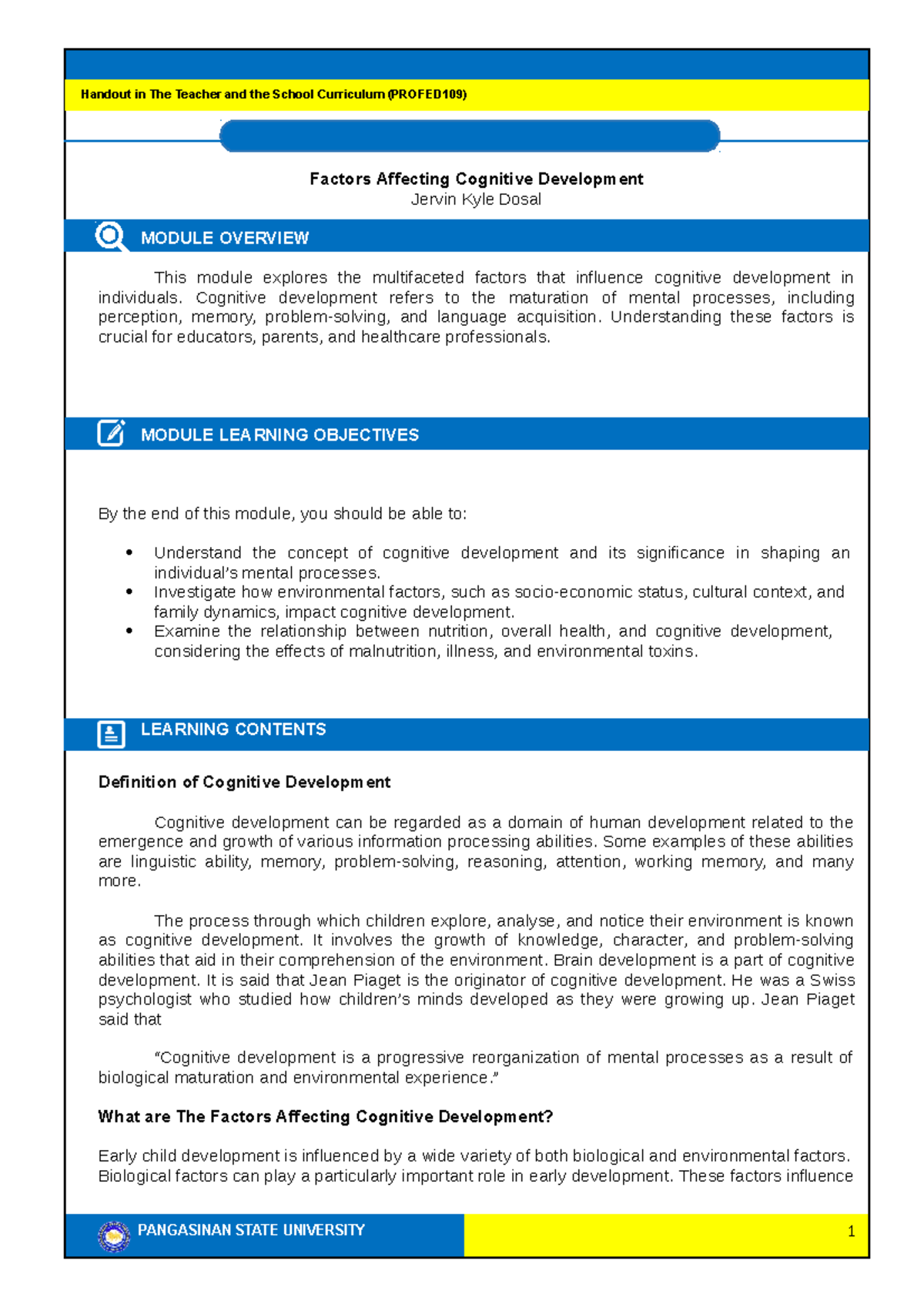 SG-BCD - Enjoy! - Handout in The Teacher and the School Curriculum (PROFED109) Factors Affecting ...