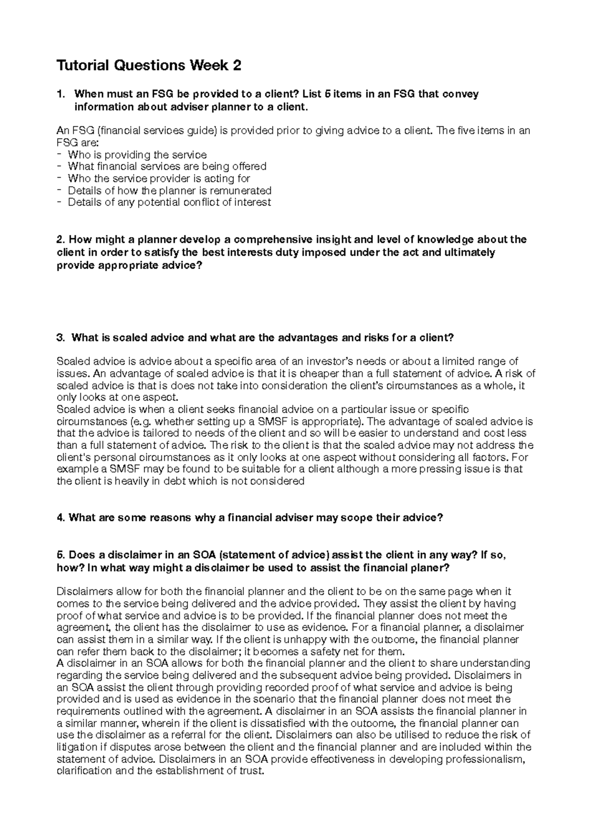 FINS2643 - Wealth Management, Tutorial 2 Questions and Answers ...