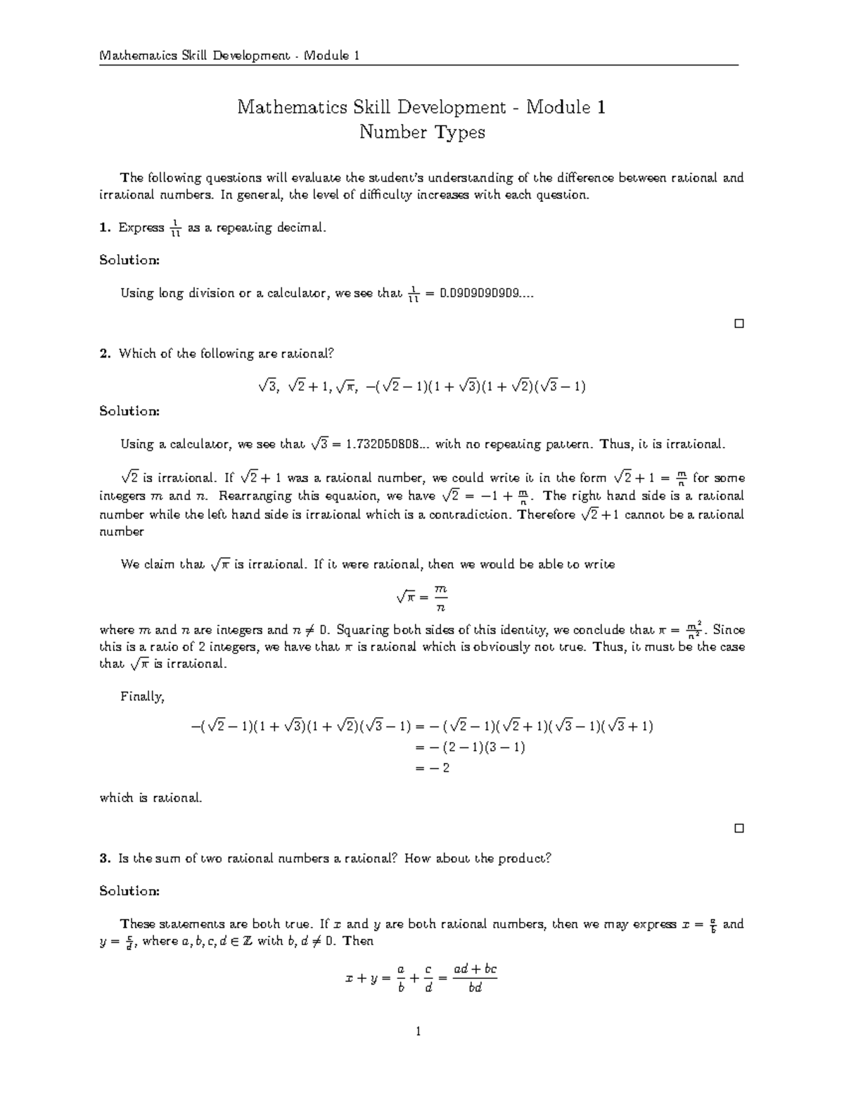 Mod1-question Solutions-Number Types - Mathematics Skill Development ...