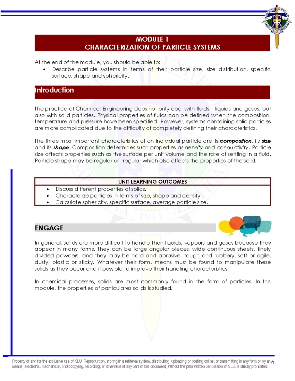 Ch E 3121 Module 1 Characterization of Particle Systems - Property of ...