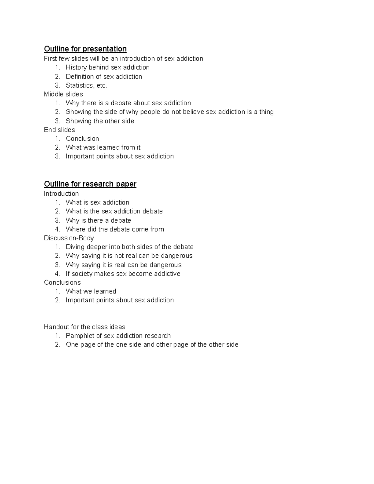 Final Project Outline Human Sexuality - Outline for presentation First ...