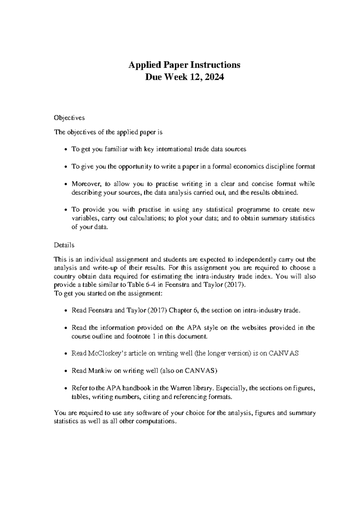Applied paper assignment 2024-1 - Applied Paper Instructions Due Week 1 ...