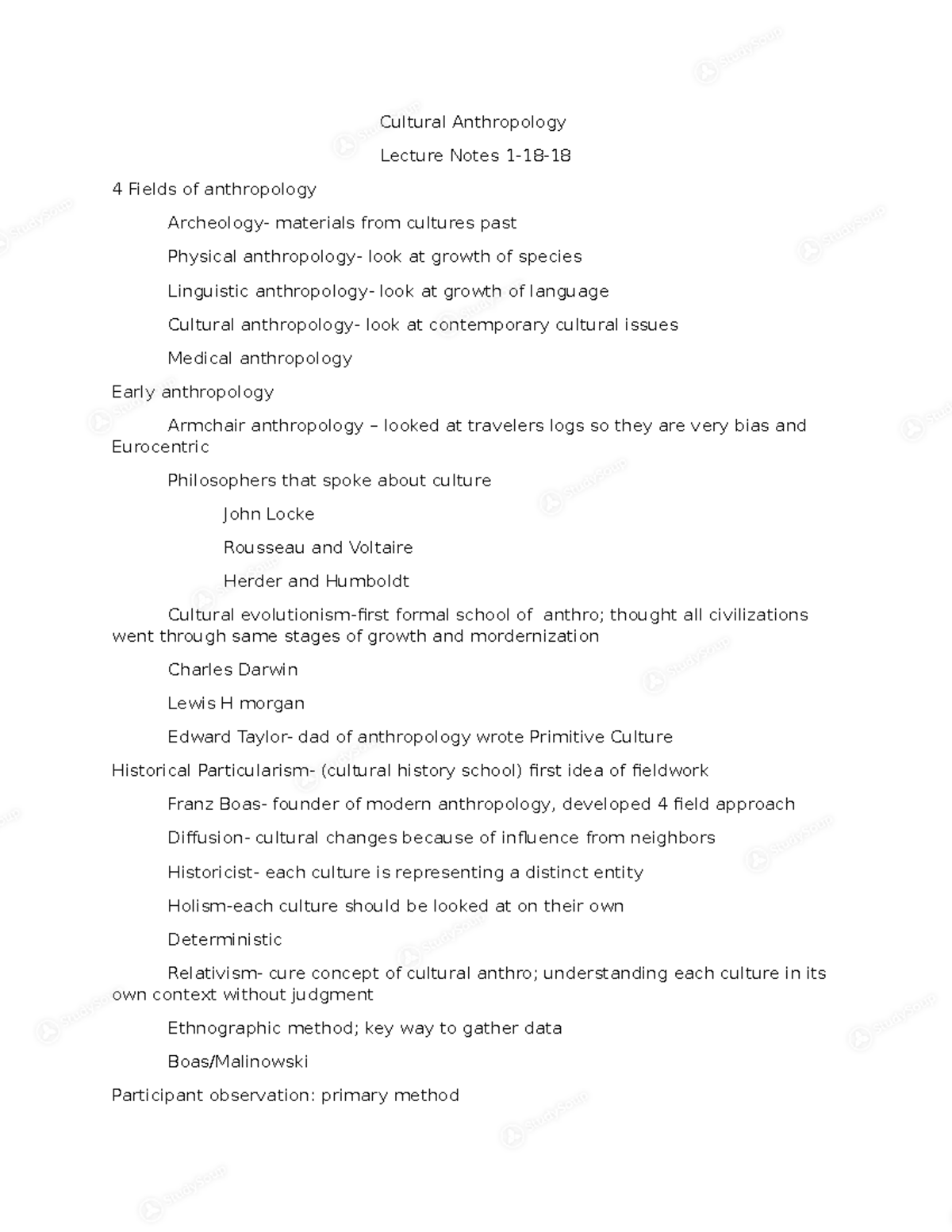 Lecture notes for unit 1 Cultural Anthropology - Cultural Anthropology ...