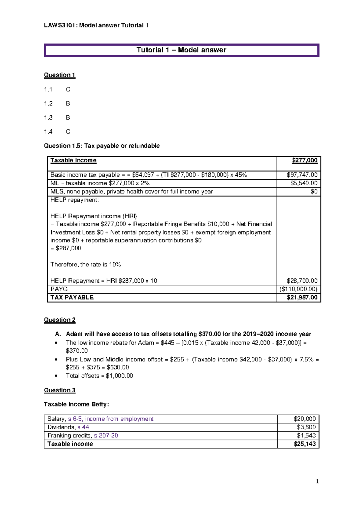 T1 Answer - Warning: TT: undefined function: 32 LAWS3101: Model answer Tutorial 1 1 Tutorial 1 ...