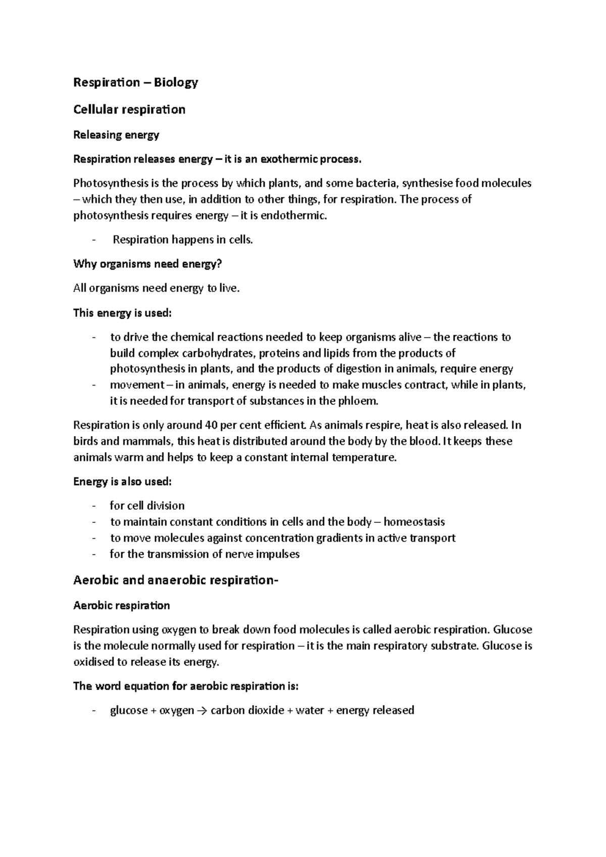 Respiration - Lecture notes 1-3 - Respiration – Biology Cellular ...