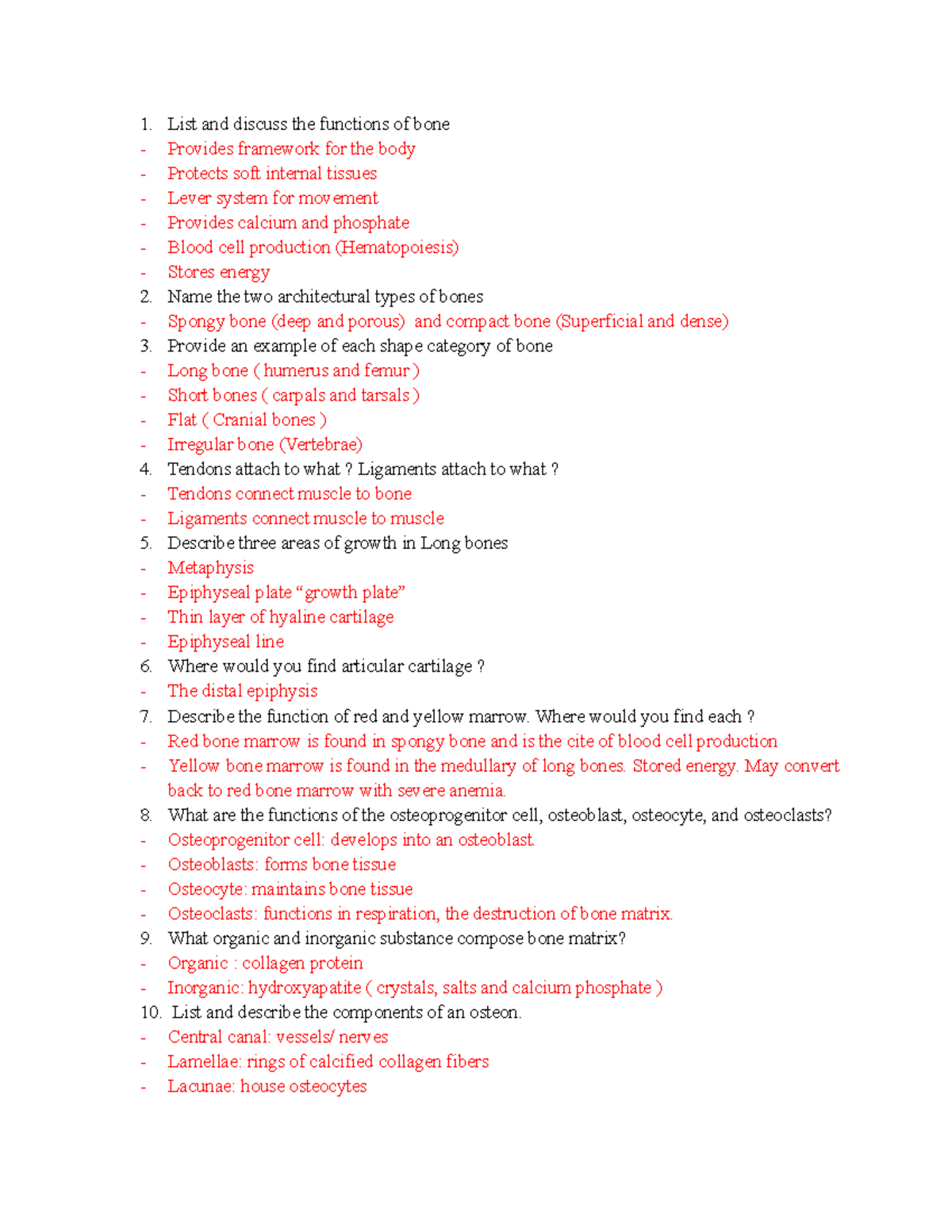 Quiz 5 - quiz review questions - List and discuss the functions of bone ...