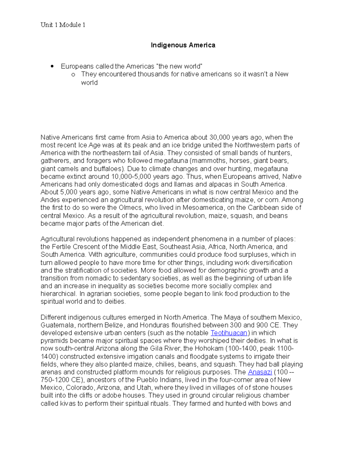 HIST 1301 Chapter 1 Notes - Indigenous America Europeans called the ...