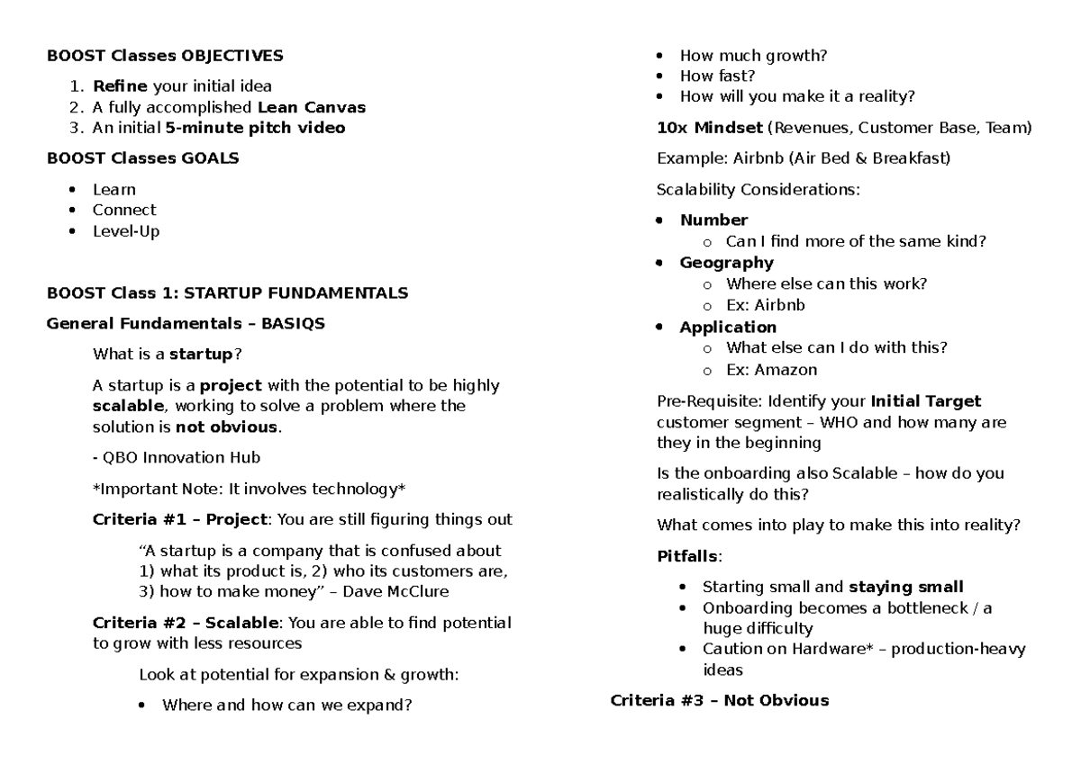 Boost Classes Notes - BOOST Classes OBJECTIVES 1. Refine your initial ...