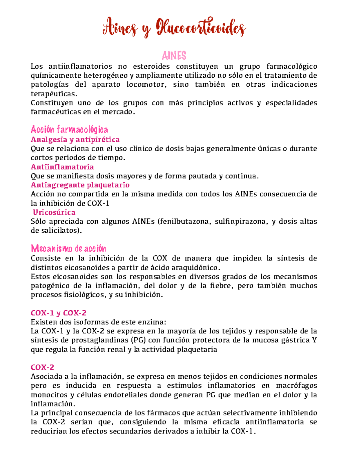 Aines y Glucocorticoides resumen - Aines y Glucocorticoides AINES Los ...