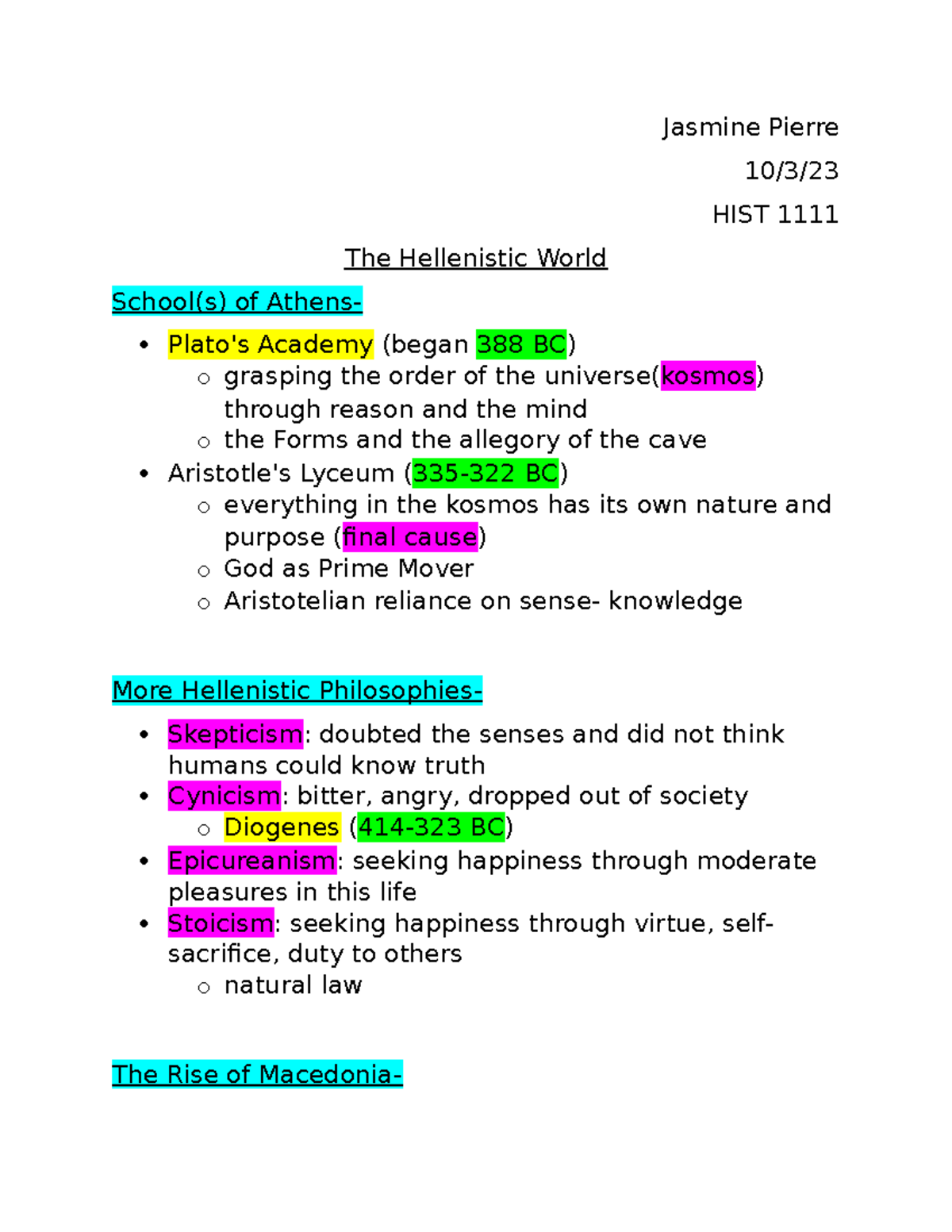 The Hellenistic World - Week 8 - HIST1111 - Studocu