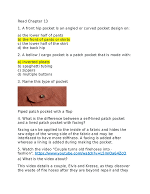 Assignment 5 sewing - Assignment 5 What is another term for lengthwise ...