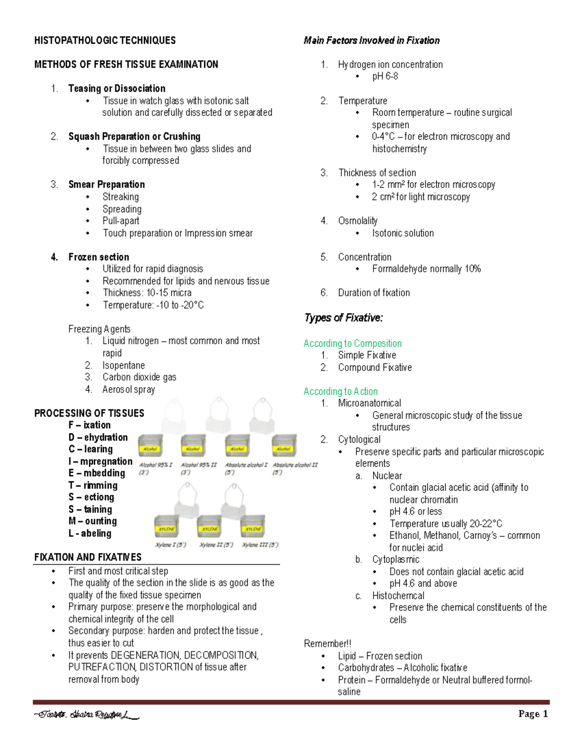 Histotech- Summary - CTTO - HISTOPATHOLOGIC TECHNIQUES METHODS OF FRESH ...
