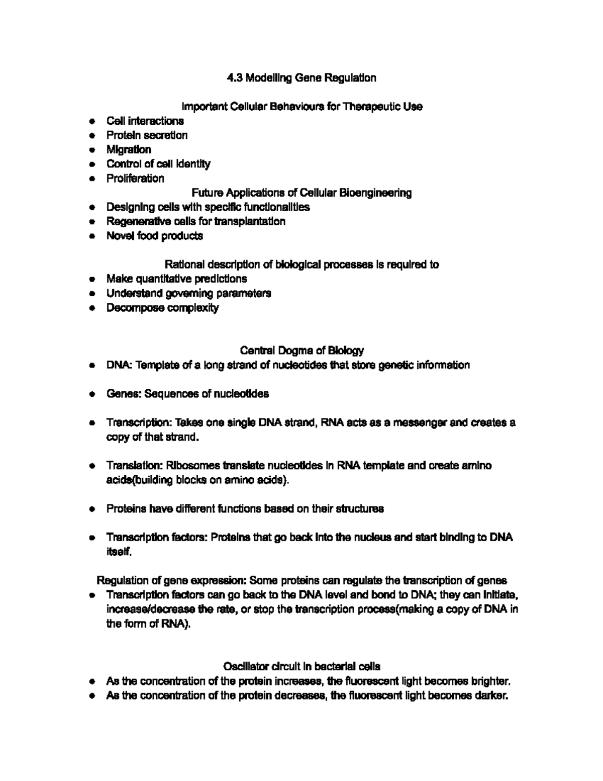 Summary of Cellular Bioengineering Unit - BMEG 101 - Studocu