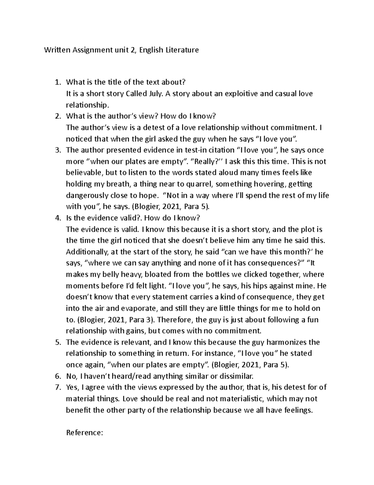 Written Assignment unit 2 Literature Subm - Written Assignment unit 2 ...